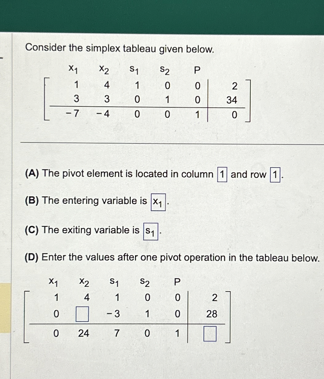 Solved Consider the simplex tableau given | Chegg.com