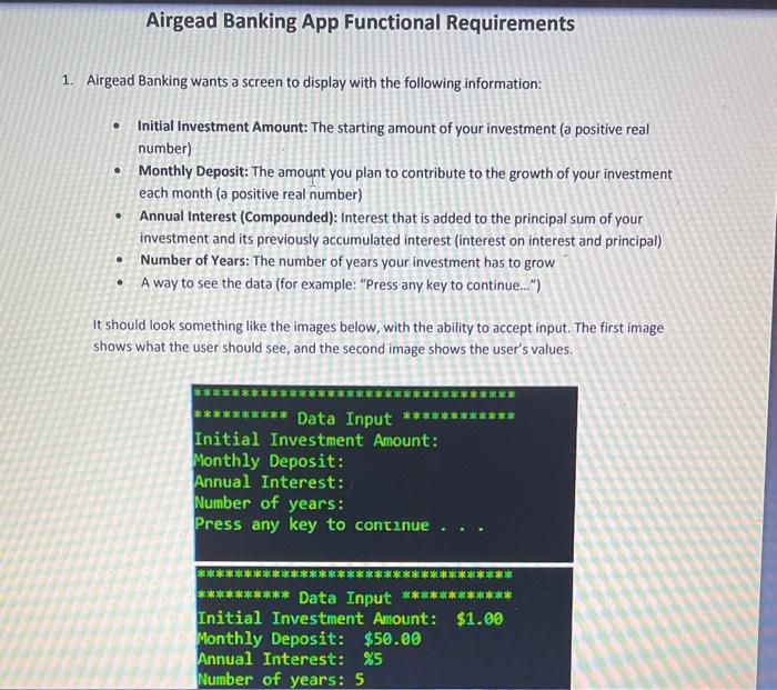 Solved Airgead Banking App Functional Requirements 1
