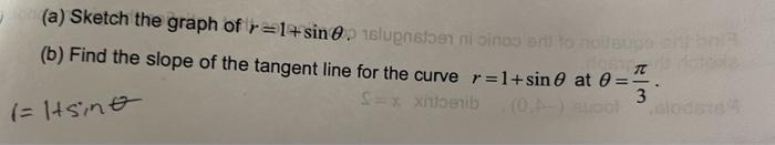 Solved (a) Sketch the graph of r=1+sinθ. (b) Find the slope | Chegg.com