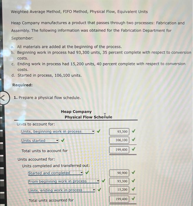 Solved Weighted Average Method, FIFO Method, Physical Flow, | Chegg.com Solved Weighted Average Method, FIFO Method, Physical Flow, | Chegg.com