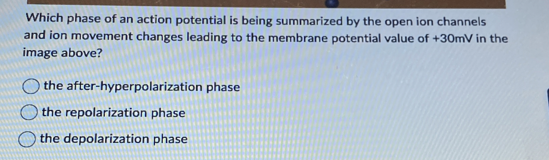 Solved Which phase of an action potential is being | Chegg.com