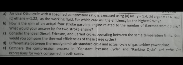 Solved a) An ideal Otto cycle with a specified compression | Chegg.com