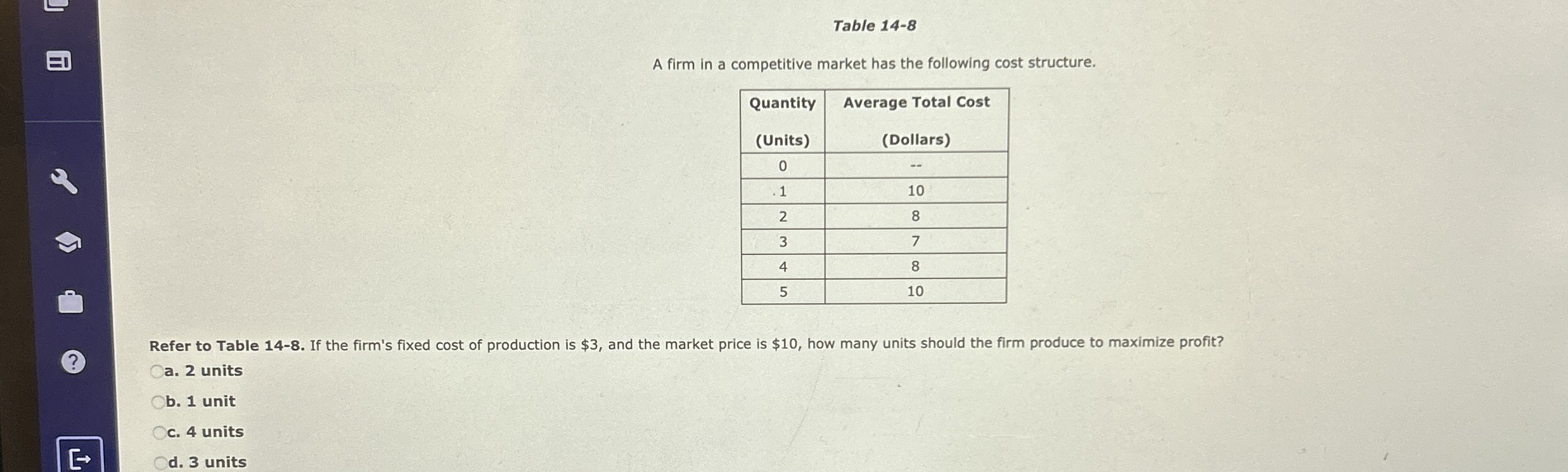 Solved Table 14-8A firm in a competitive market has the | Chegg.com Solved Table 14-8A firm in a competitive market has the | Chegg.com