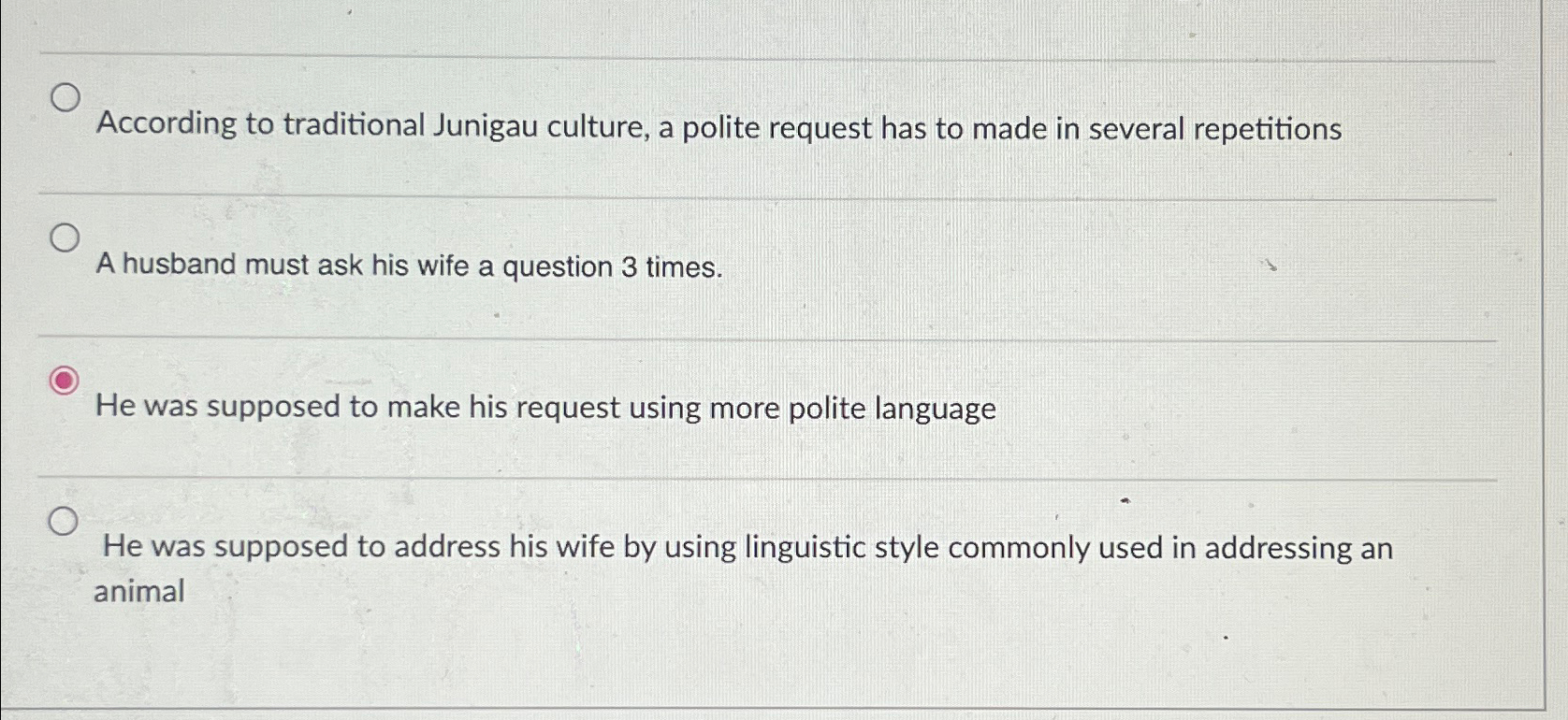 Solved According to traditional Junigau culture, a polite | Chegg.com