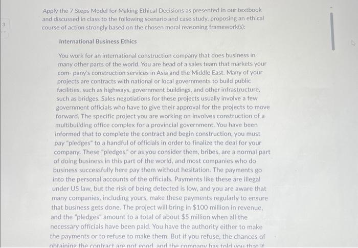 pply the 7 Steps Model for Making Ethical Decisions | Chegg.com