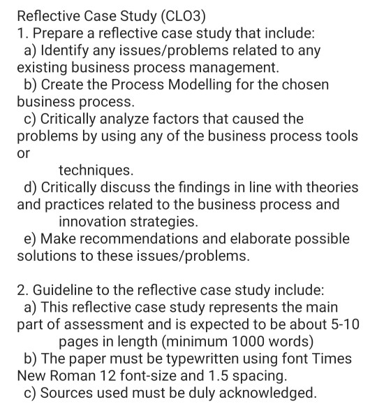 Reflective Case Study (CLO3) 1. Prepare a reflective | Chegg.com