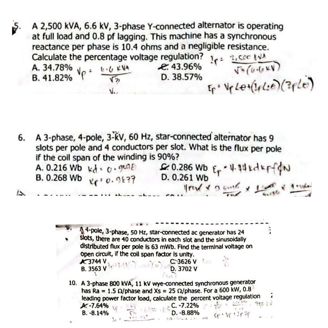 Solved A 2,500kVA,6.6kV,3-phase Y -connected alternator is | Chegg.com