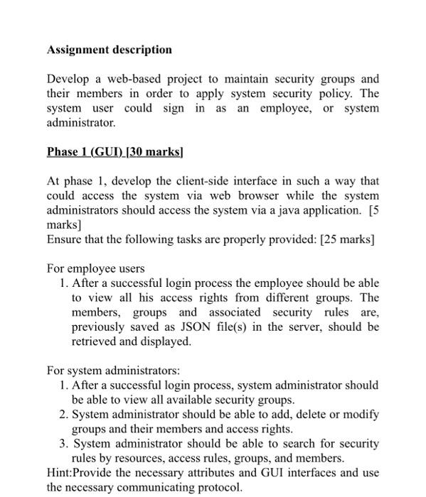 Solved Assignment description Develop a web-based project to | Chegg.com