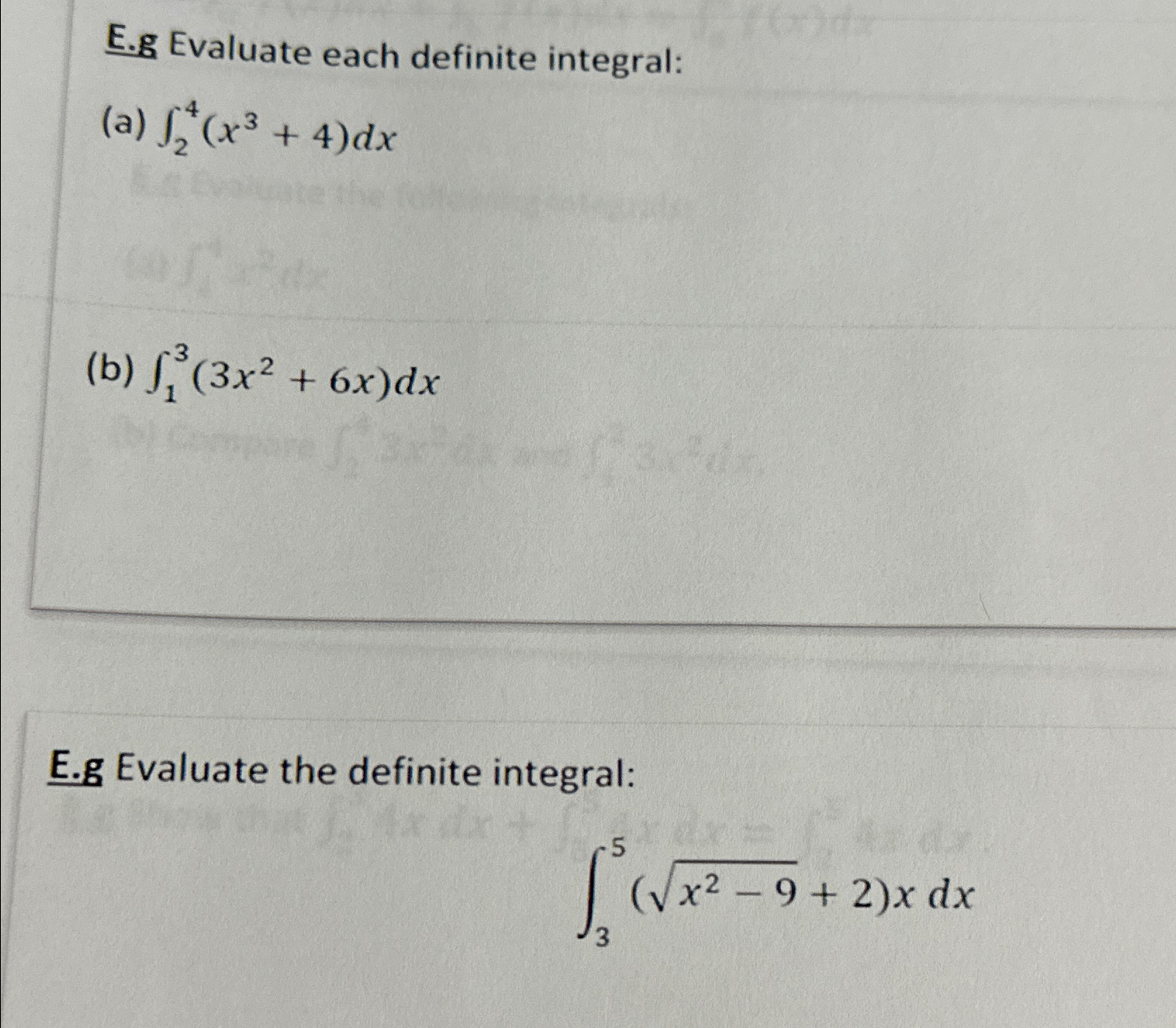 Solved E.g Evaluate each definite | Chegg.com