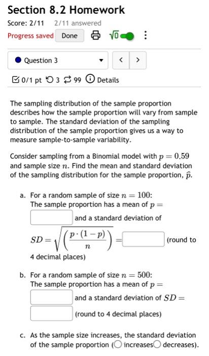 Solved The sampling distribution of the sample proportion | Chegg.com