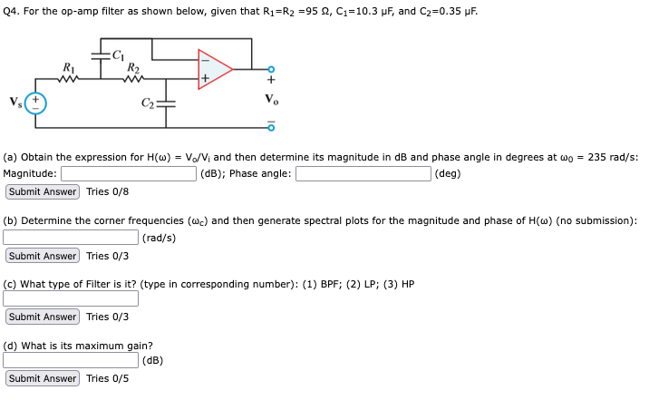 Q4. ﻿For the op-amp filter as shown below, given that | Chegg.com