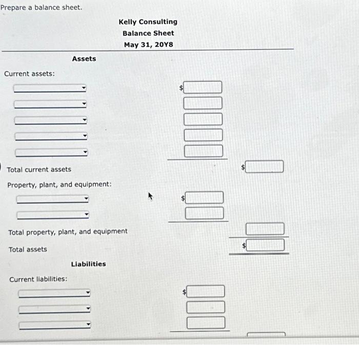 Prepare a balance sheet. Current assets: Total | Chegg.com