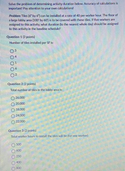 Solved Solve the problem of determining activity duration | Chegg.com