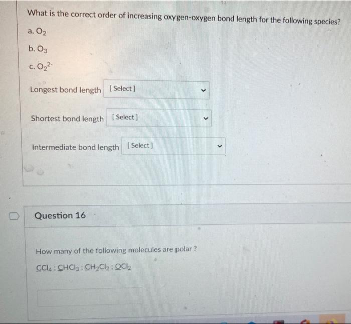 Solved What is the correct order of increasing oxygen-oxygen | Chegg.com