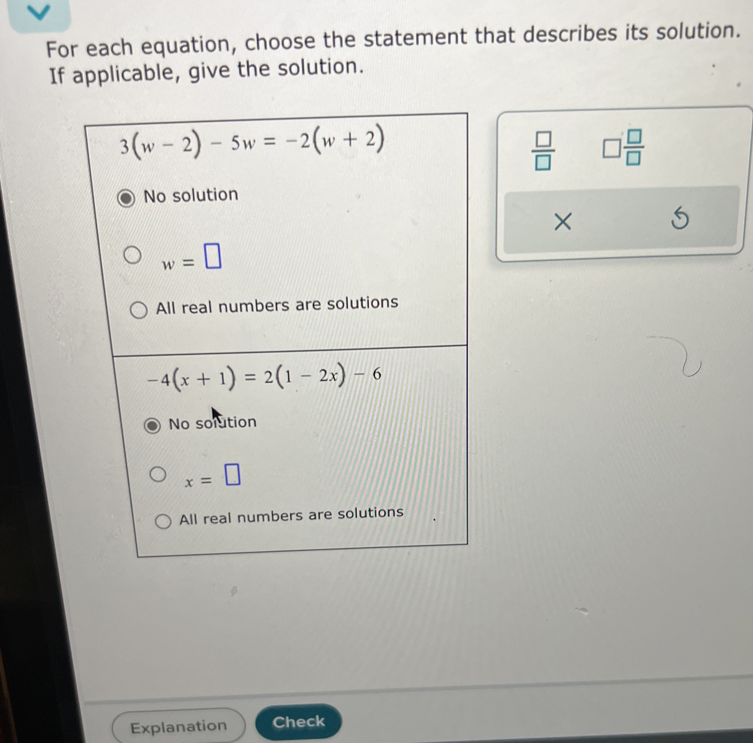 Solved For each equation, choose the statement that | Chegg.com