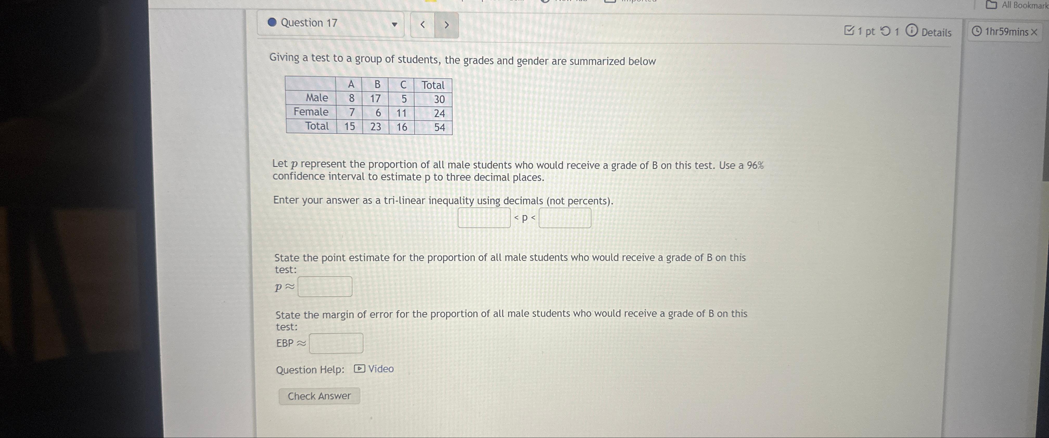 Solved Question 171 ﻿pt ↺1Details1hr59mins xGiving a test to | Chegg.com