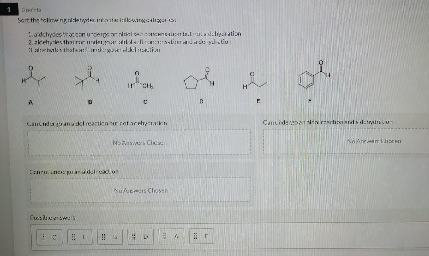 Solved 1 3 points Sort the following aldehydes into the | Chegg.com