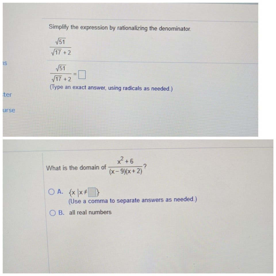 Solved Simplify the expression by rationalizing the | Chegg.com