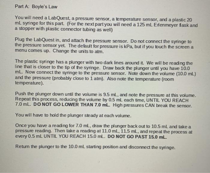 Solved Part A: Boyle's Law You will need a LabQuest, a | Chegg.com