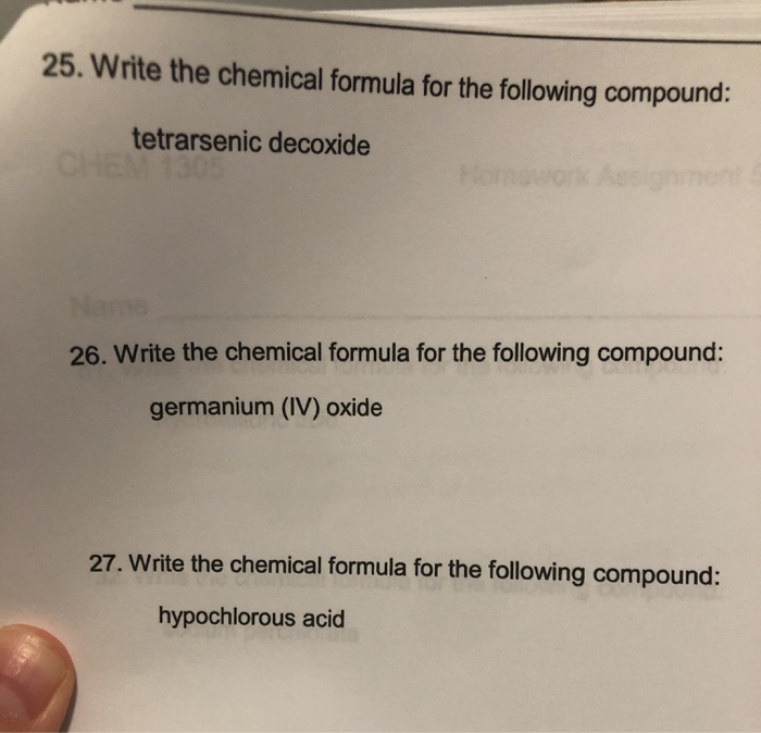 Solved 25. Write the chemical formula for the following | Chegg.com