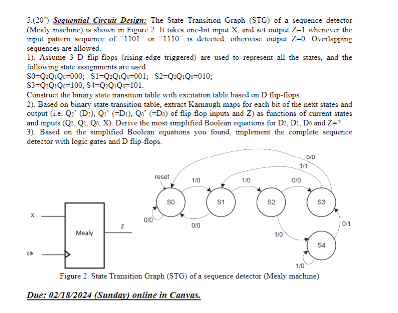 Solved 5.(20') ﻿Sequential Circuit Design: The State | Chegg.com