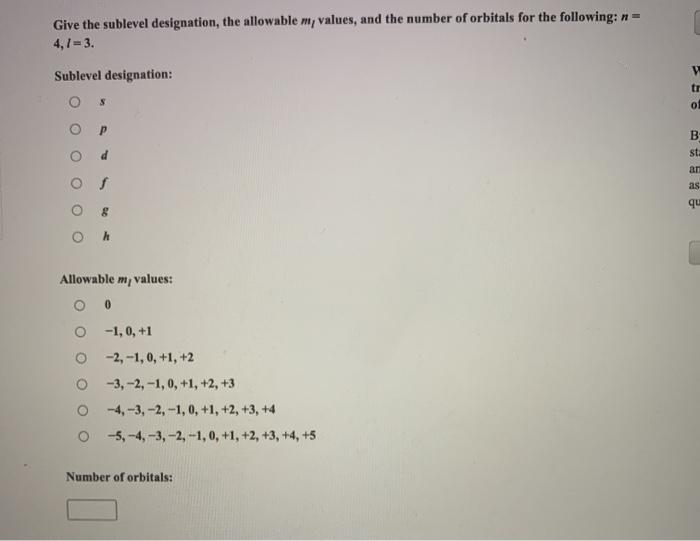 Solved Give the sublevel designation, the allowable m | Chegg.com
