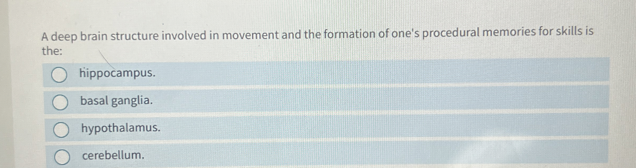 Solved A deep brain structure involved in movement and the | Chegg.com