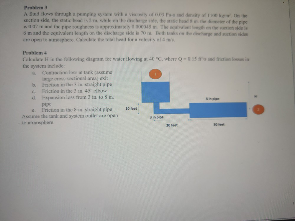 Solved Problem 3 A fluid flows through a pumping system with | Chegg.com
