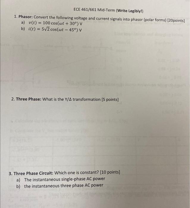 Solved 1. Phasor: Convert the following voltage and current | Chegg.com
