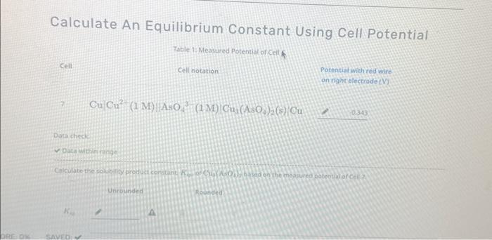 Solved Calculate An Equilibrium Constant Using Cell | Chegg.com