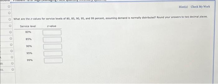What are the z-values for service levels of | Chegg.com