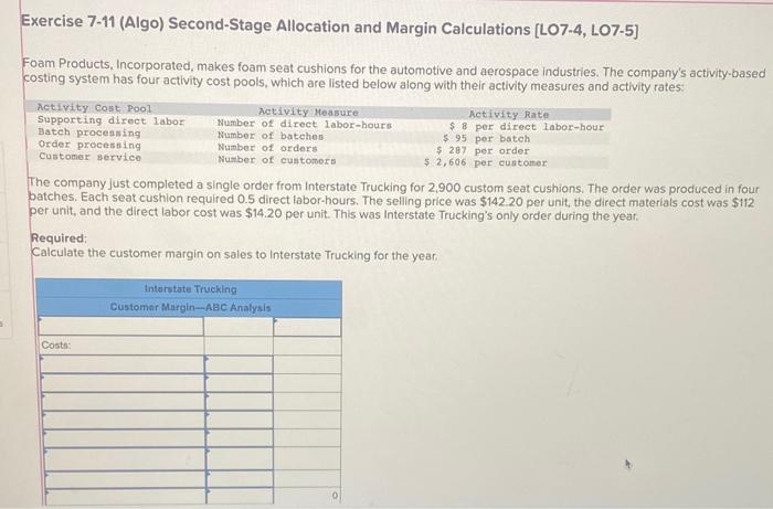 Solved Exercise 7-11 (Algo) Second-Stage Allocation and | Chegg.com