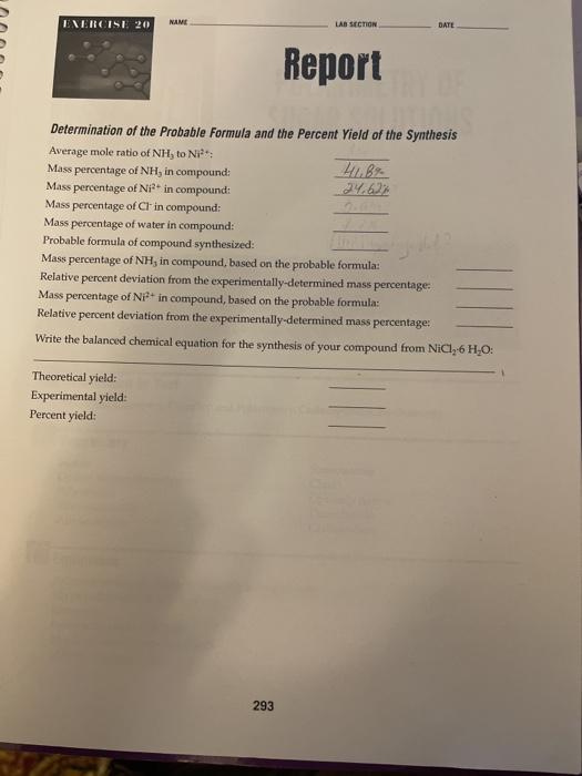 Solved EXERCISE 20 NAME LAB SECTION DATE Report | Chegg.com