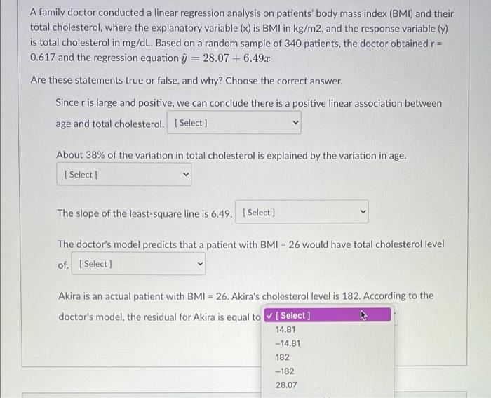 Solved A family doctor conducted a linear regression | Chegg.com