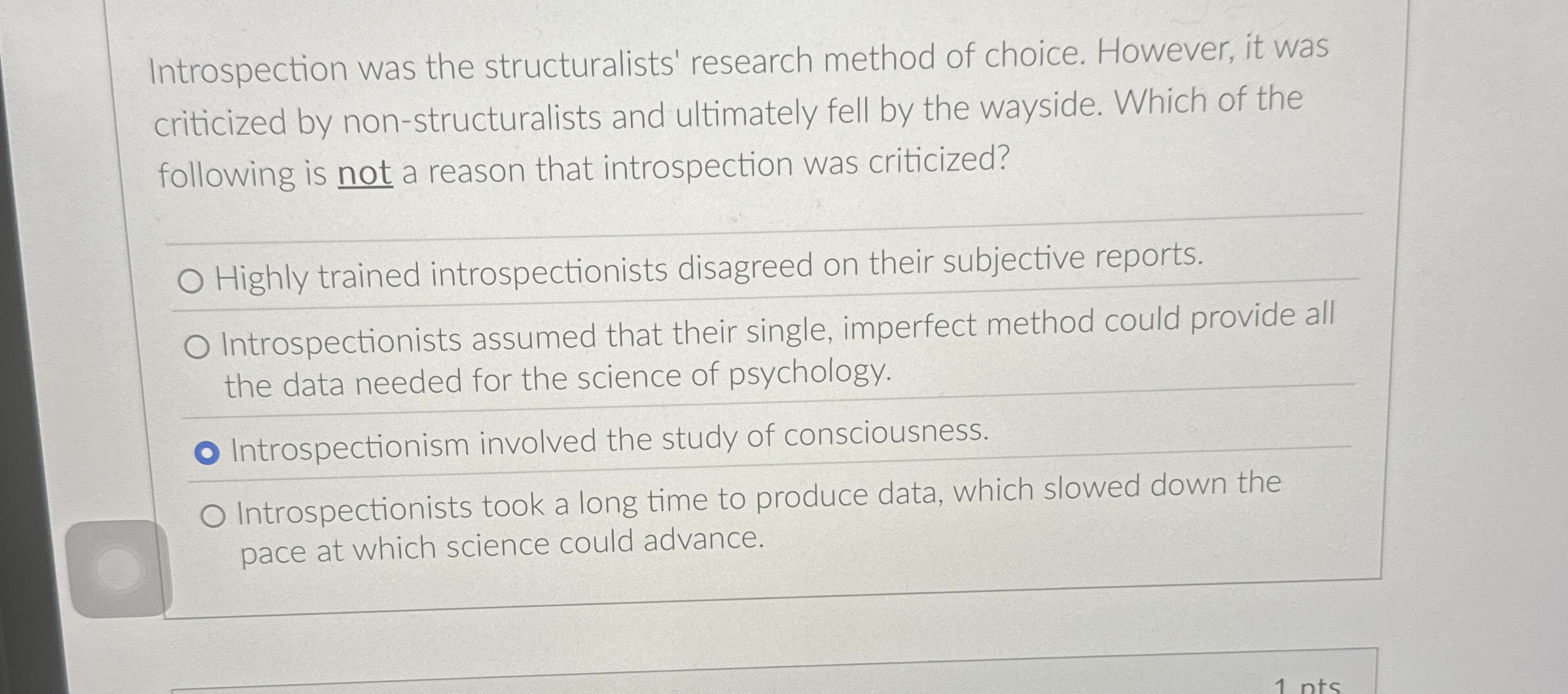 Solved Introspection was the structuralists' research method | Chegg.com