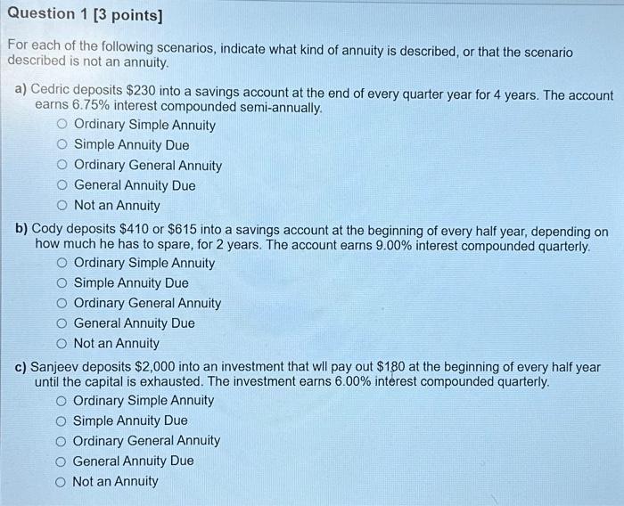 Solved Question 1 [3 points] For each of the following | Chegg.com