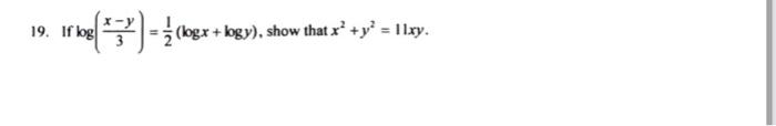 Solved log(3x−y)=21(logx+logy), show that x2+y2=11xy. | Chegg.com