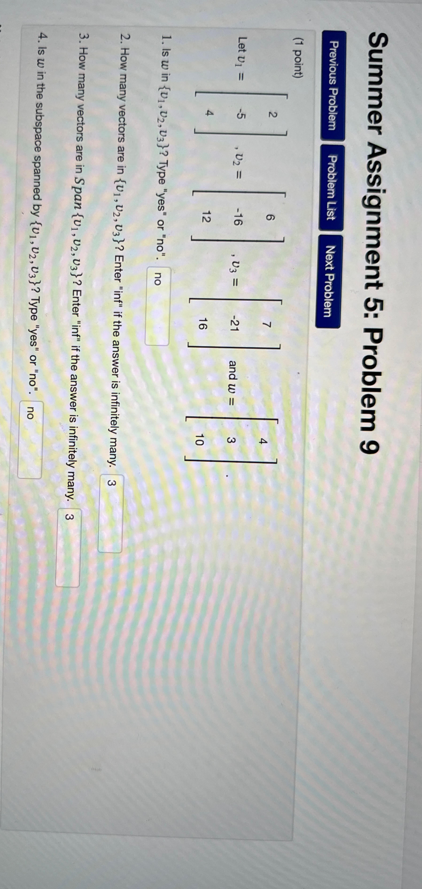 Solved Summer Assignment 5: Problem 9(1 ﻿point)Let | Chegg.com
