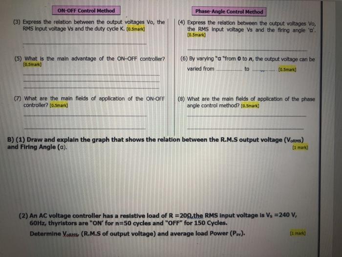 Solved ON-OFF Control Method (3) Express the relation | Chegg.com