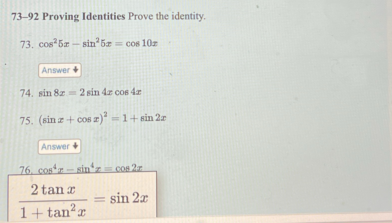 Solved 73-92 ﻿Proving Identities Prove the | Chegg.com