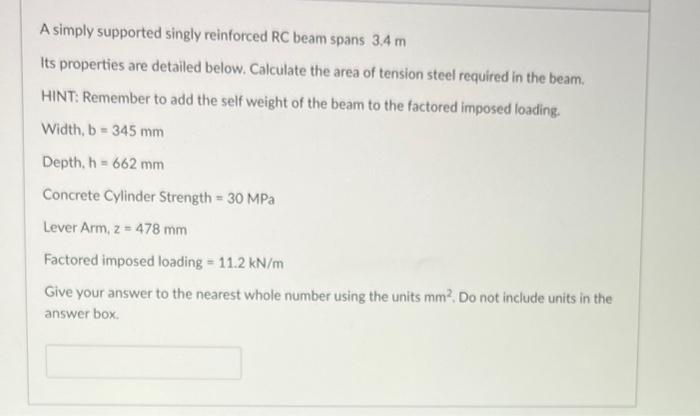 Solved A simply supported singly reinforced RC beam spans | Chegg.com