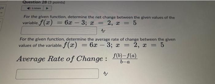 Solved For the given function, determine the net change | Chegg.com