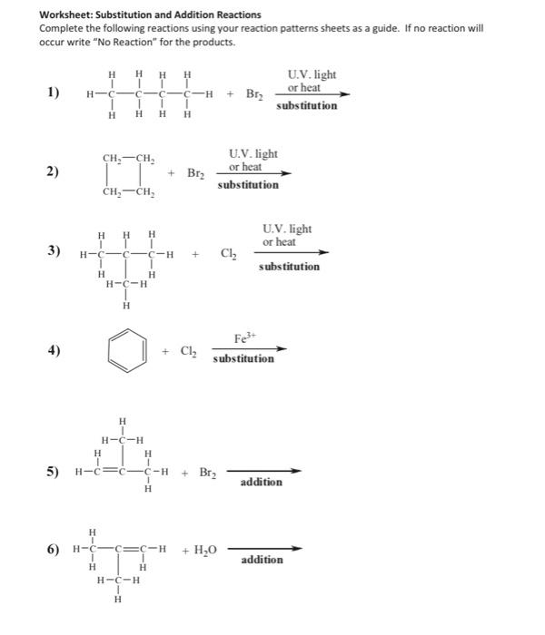 Solved Worksheet: Substitution and Addition Reactions | Chegg.com