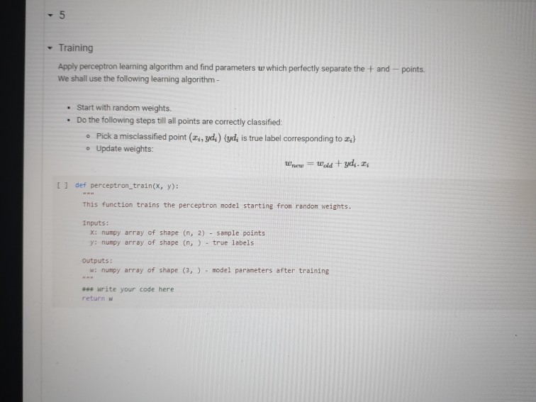 - 5 Training Apply perception learning algorithm and | Chegg.com