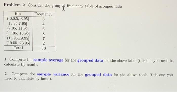 Solved Problem 2. Consider the grouped frequency table of | Chegg.com