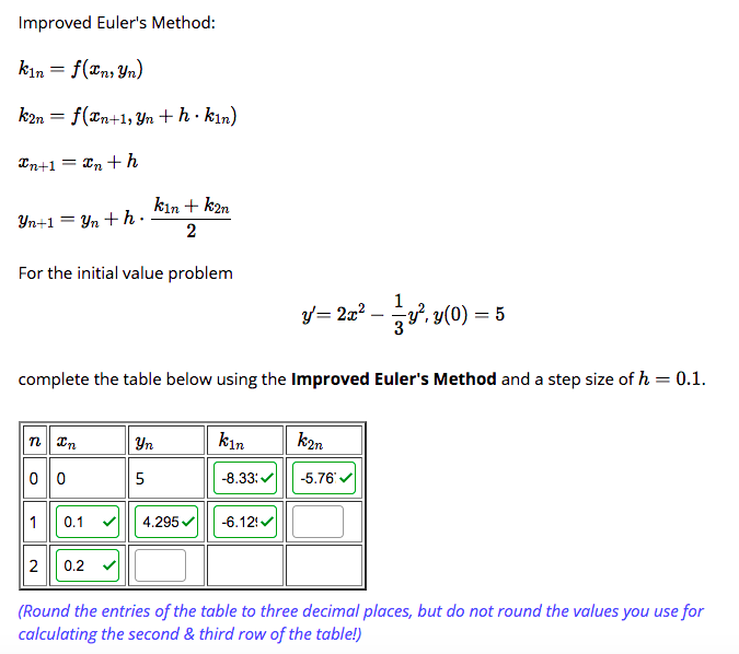Solved Improved Euler's Method: k_(1n)=f(x_(n),y_(n)) | Chegg.com