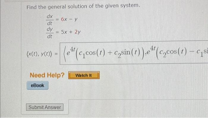 Solved Find the general solution of the given system. | Chegg.com
