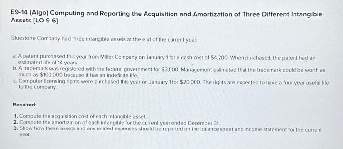 Solved E9-14 (Algo) Computing and Reporting the Acquisition | Chegg.com