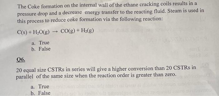 Solved The Coke formation on the internal wall of the ethane | Chegg.com