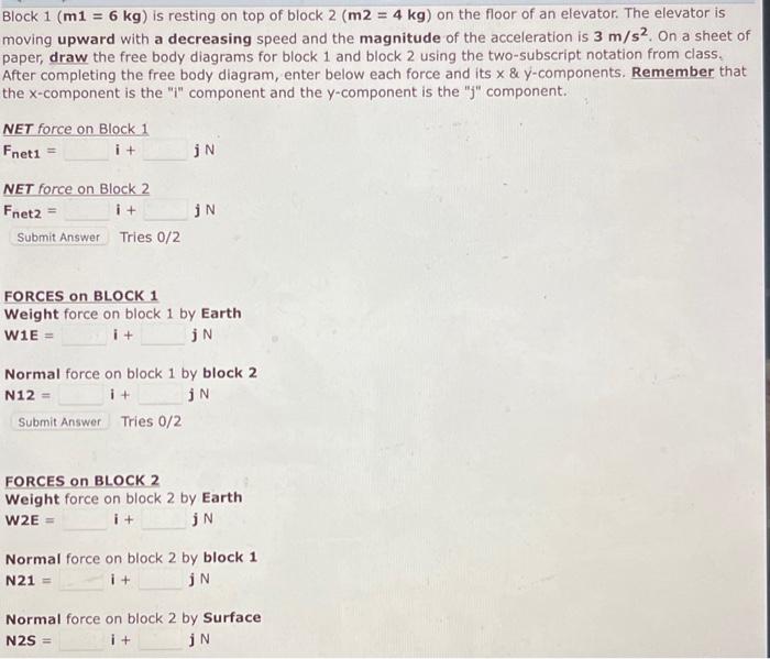 Solved Block 1 (m1 = 6 kg) is resting on top of block 2 (m2 | Chegg.com